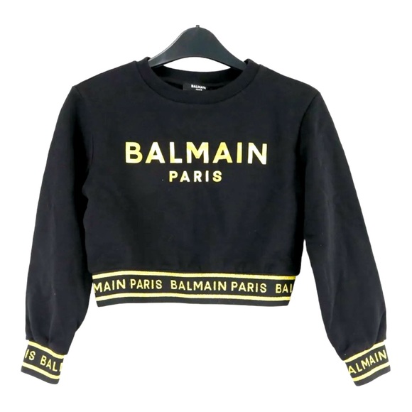 Balmain | Shirts & Tops | Nwt Girls Balmain Cropped Logo Print Top ...